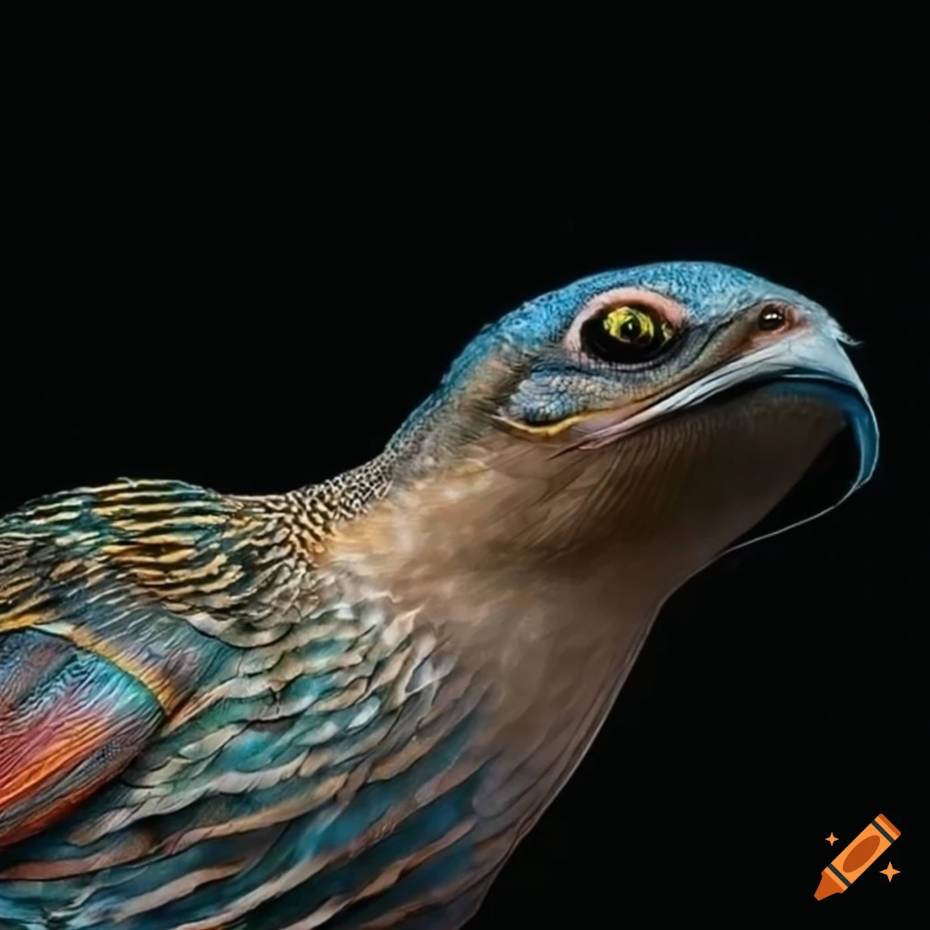 A drawing off an imaginary creature that looks like a bird with scales ...