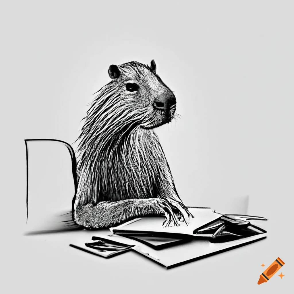Capybara working at office