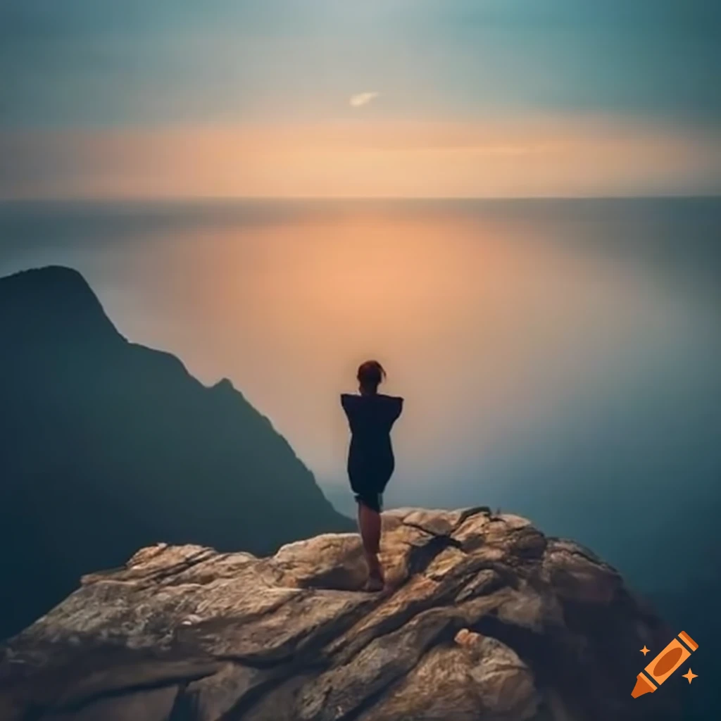 A person admiring the breathtaking view from a high ledge