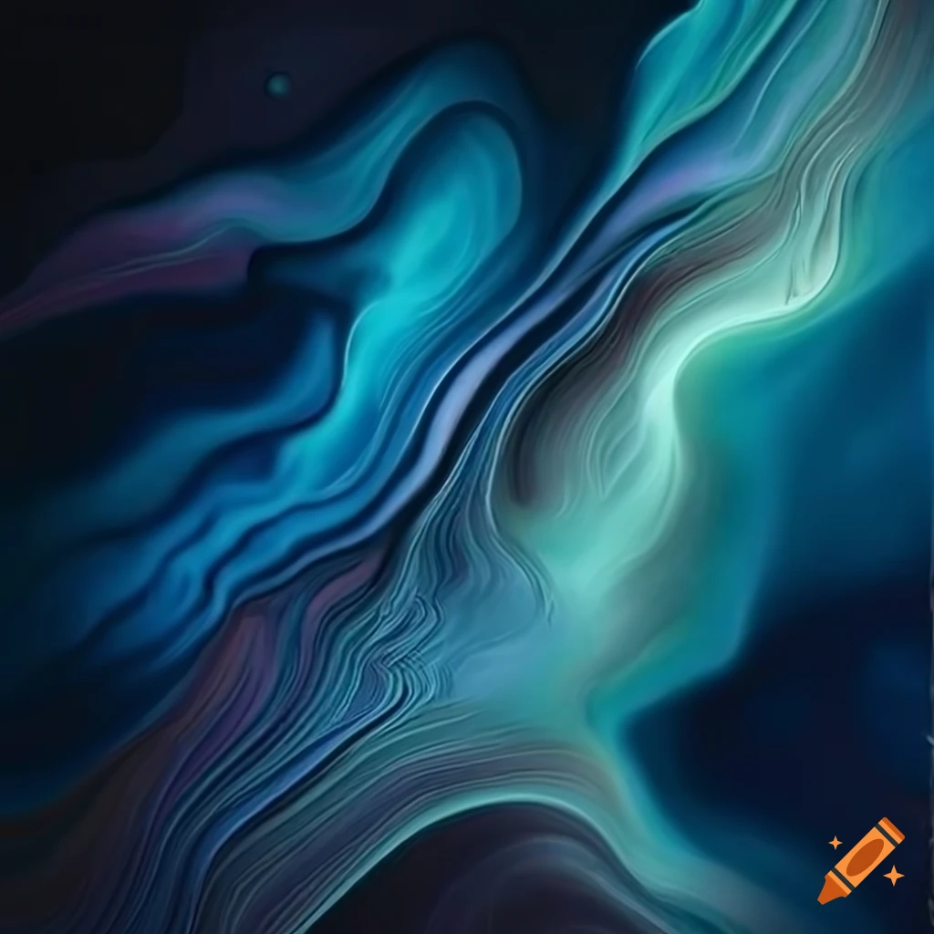 In this artwork, shimmering hues of blues, purples, and golds converge ...