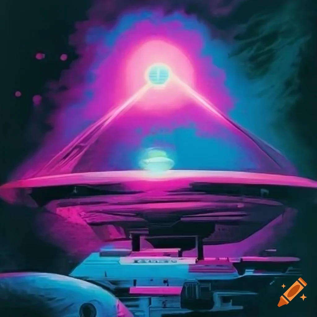 70s sci fi pale pink laser attack art on Craiyon