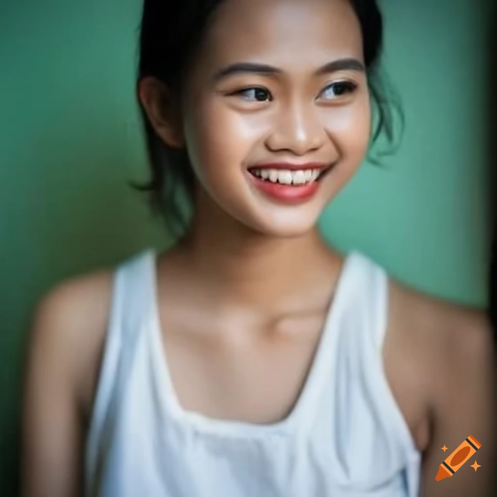 Smiling Indonesian young woman in white sleeveless blouse on Craiyon