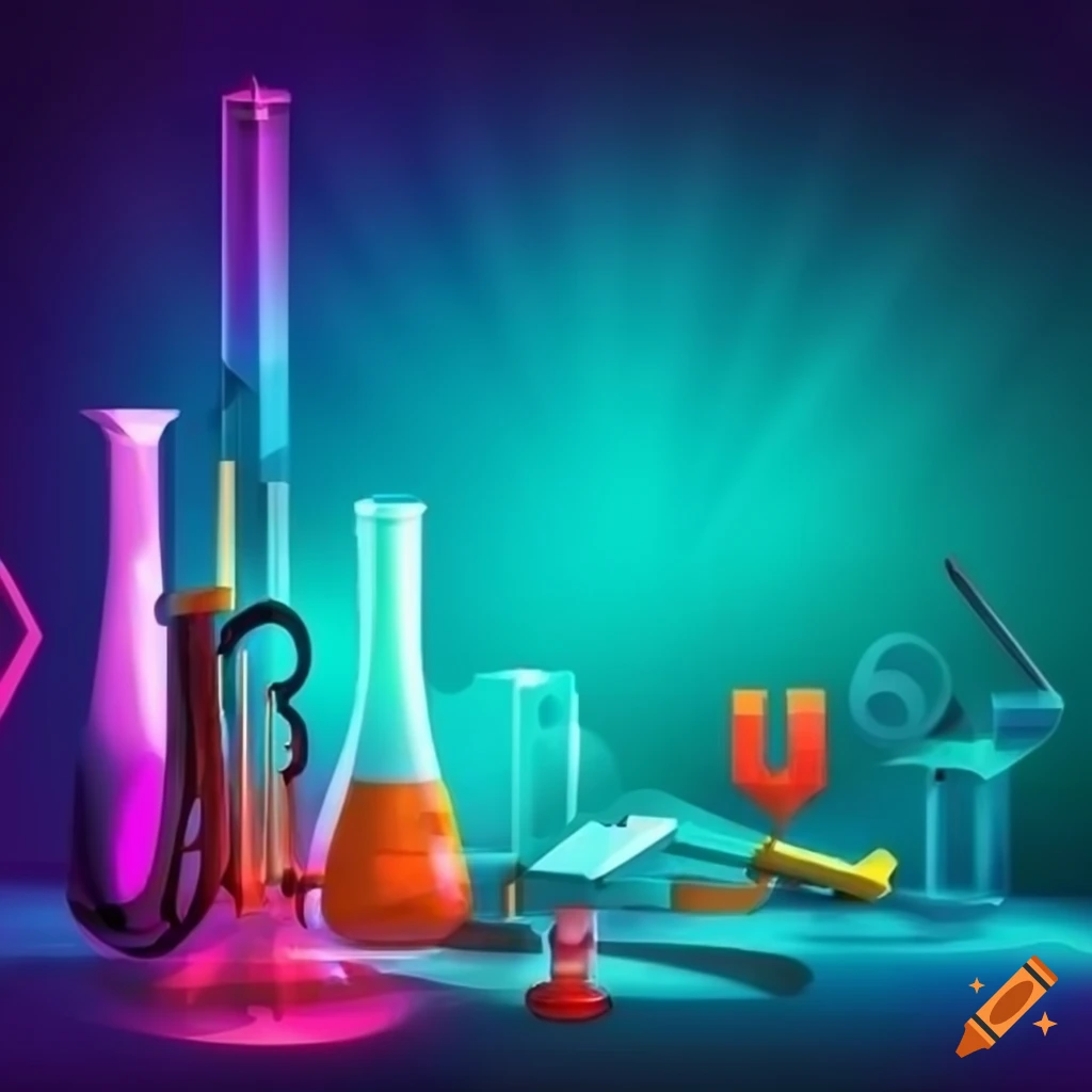 Vibrant background filled with letters and science stuff on Craiyon