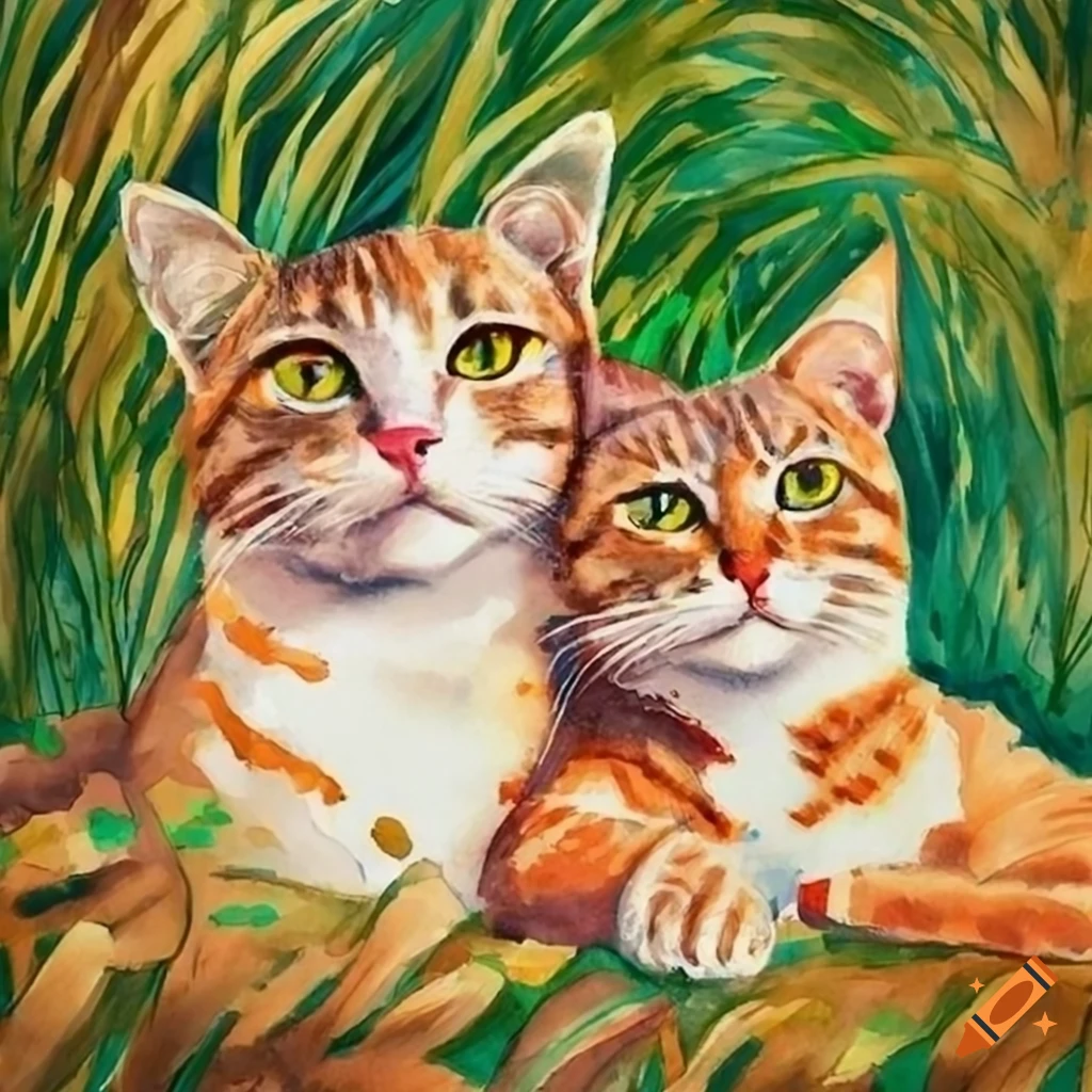 Two Cats Hugging Drawing