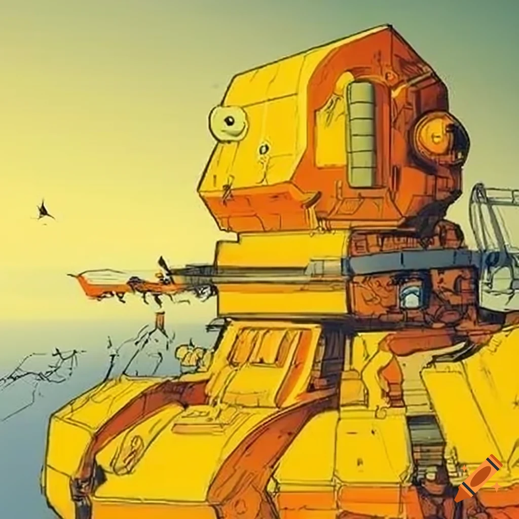 Moebius yellow mech art on Craiyon