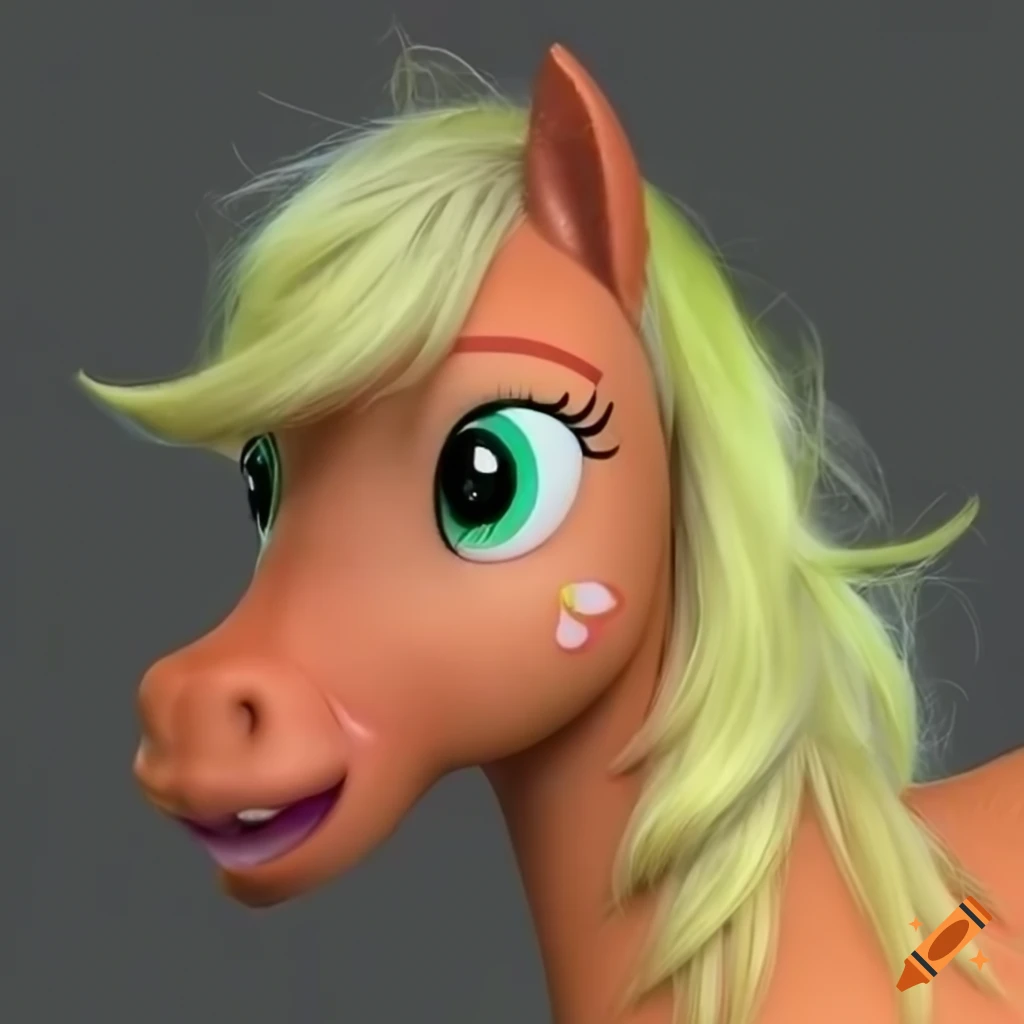 3d hyperrealistic pixar applejack pony on Craiyon