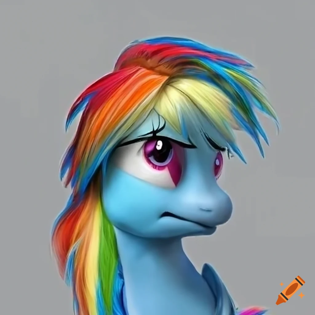 3d hyperrealistic pixar rainbow dash pony on Craiyon