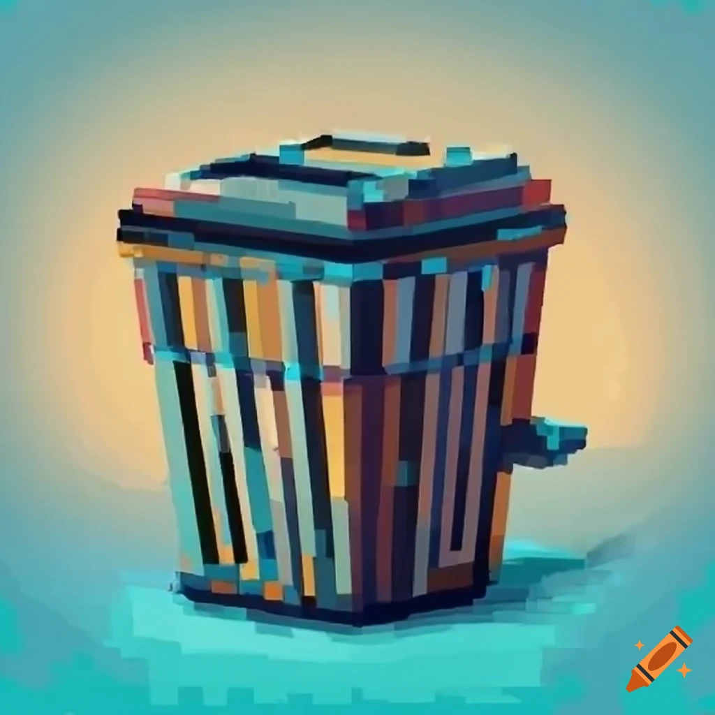 A pixelated trash can golden hour on Craiyon