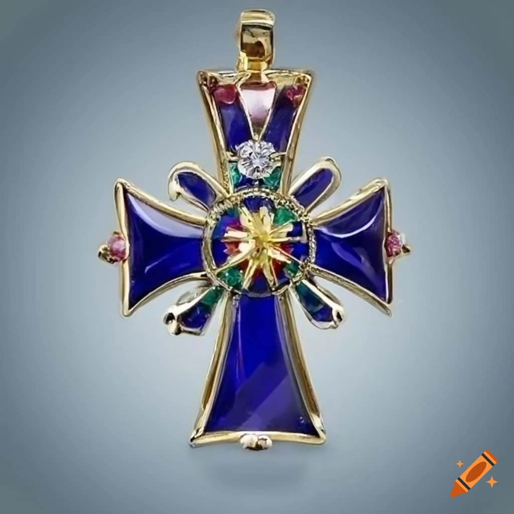 Medal order sharp cross gold and platinum, blue enamel, diamonds ...
