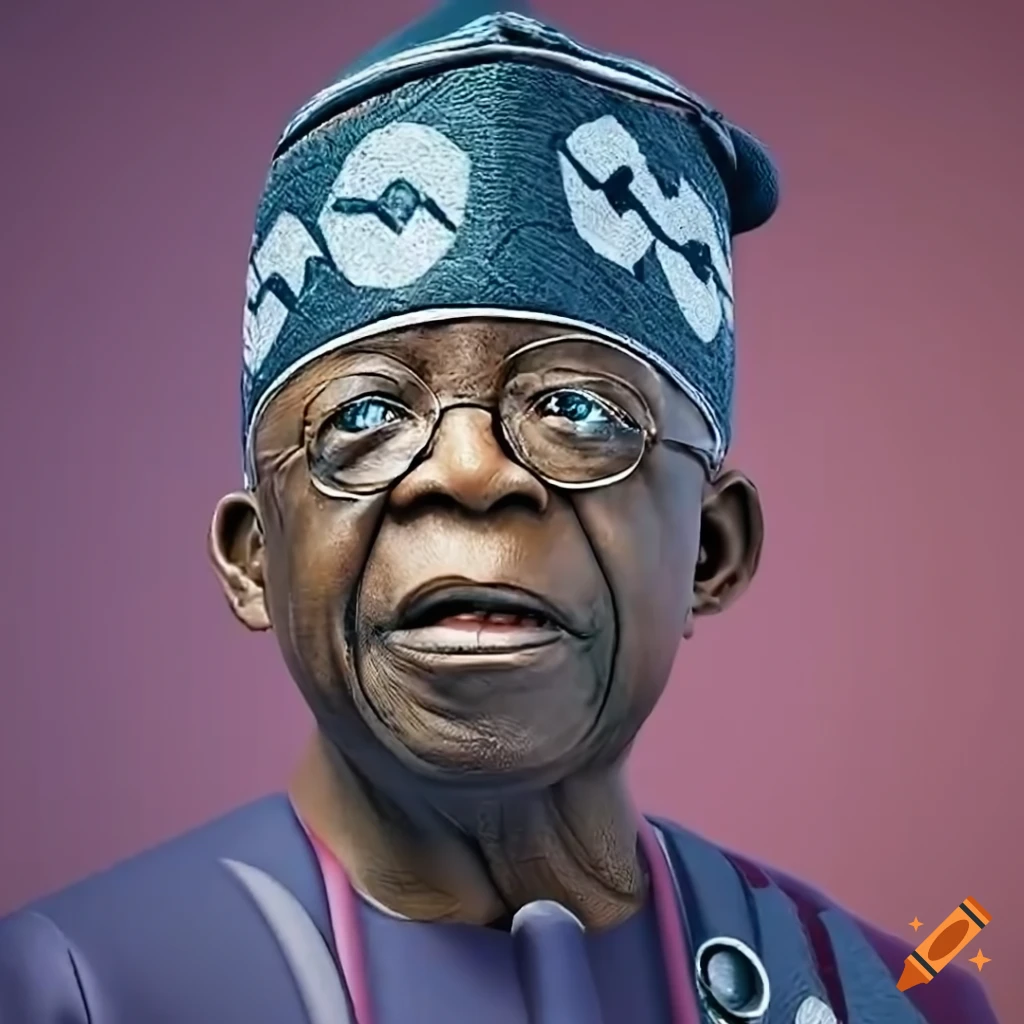 Visually stunning 3D cinematic image of president Bola Tinubu. Close up ...
