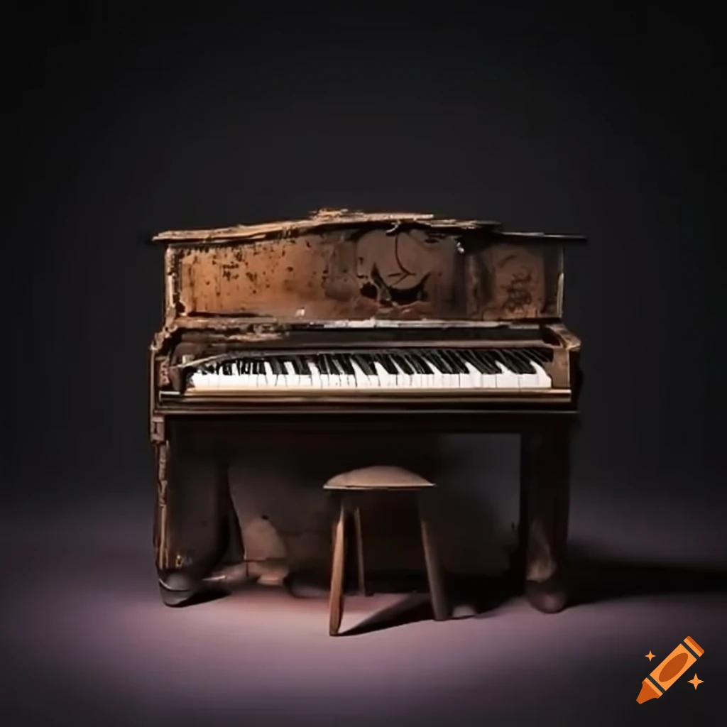 A worn-out piano with dusty keys, evoking a haunting atmosphere on Craiyon