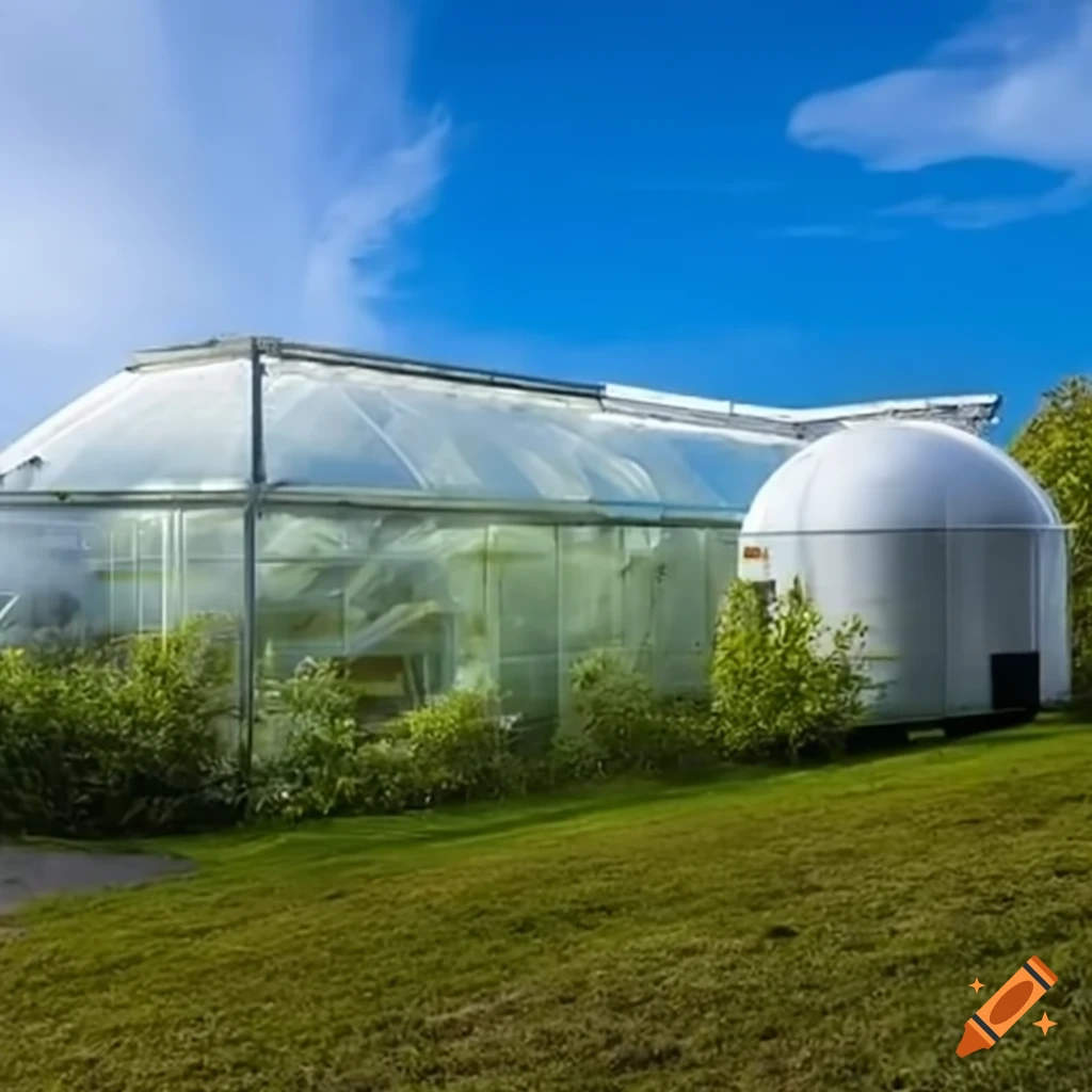 A modern big greenhouse with a small hydrogen tank next to it on Craiyon