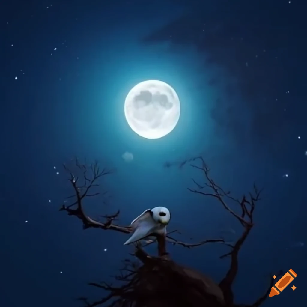 Owl With Moon At Night
