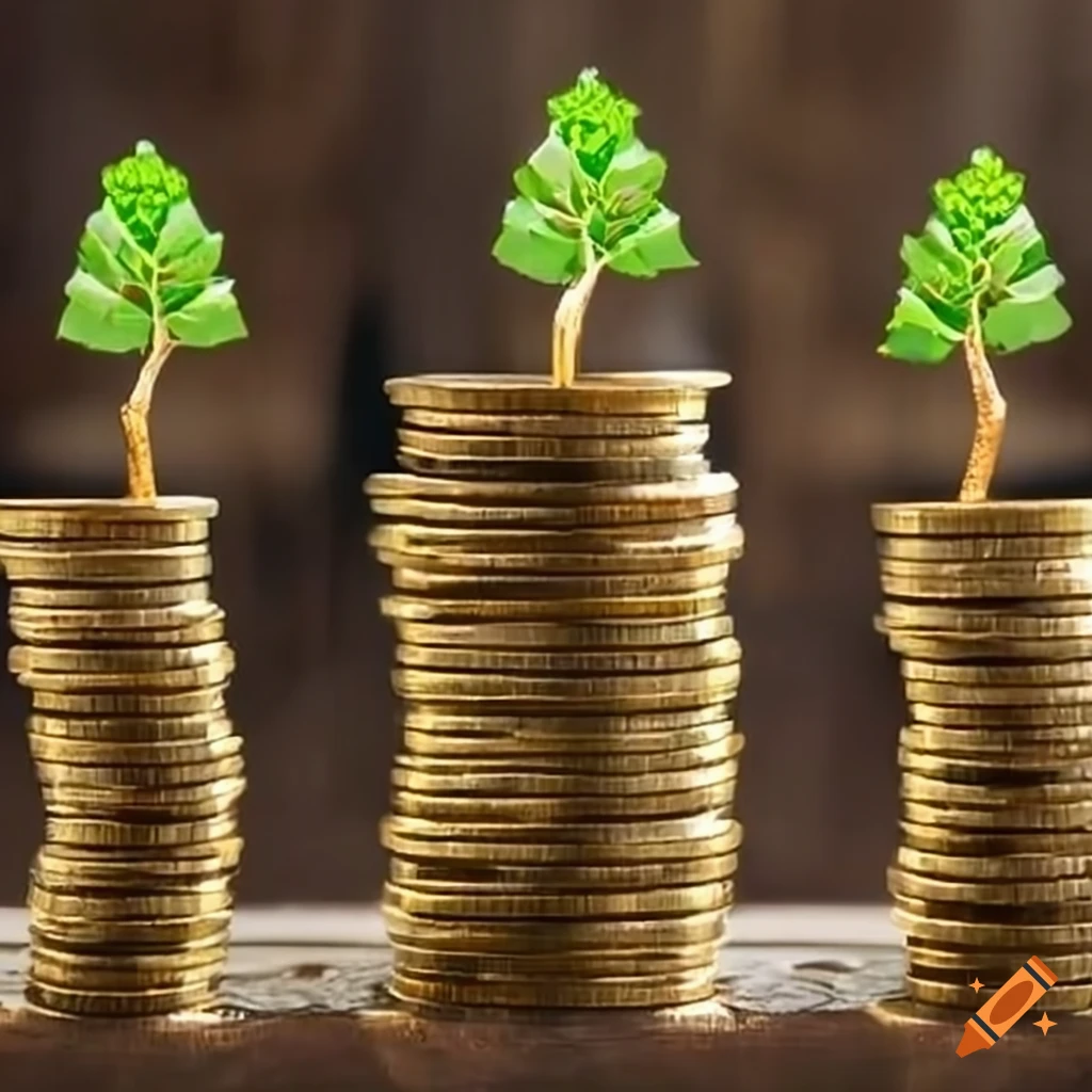 Several money trees thriving with coins and currency as nourishment on ...