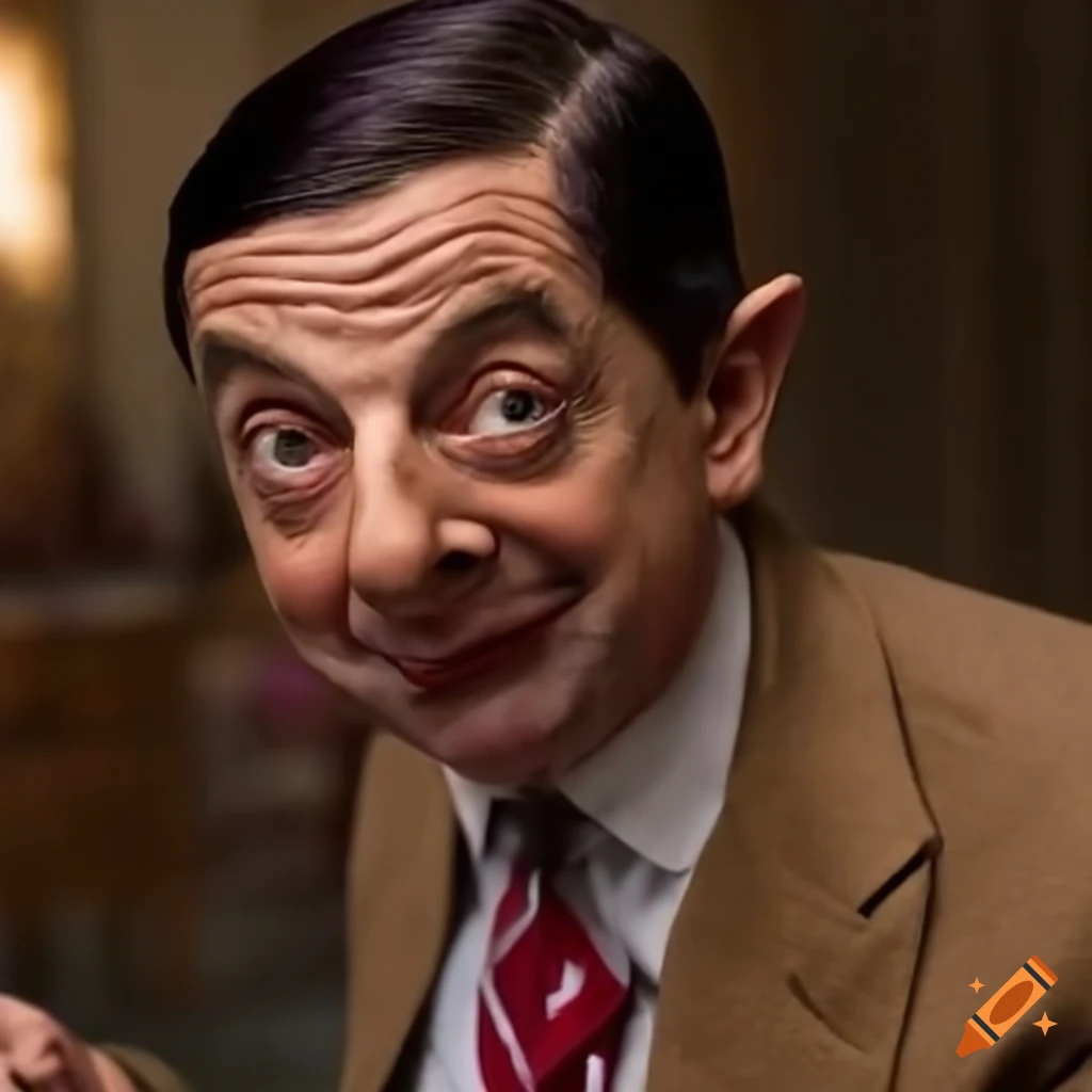 Mr bean as a goblin with purple hair big crooked nose eating pringles
