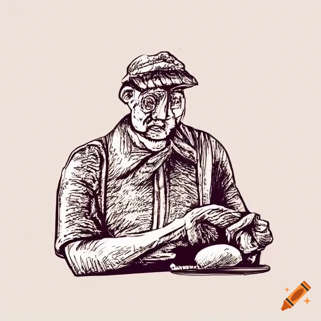 Chicken egg inspector at food processing facility woodcut on Craiyon