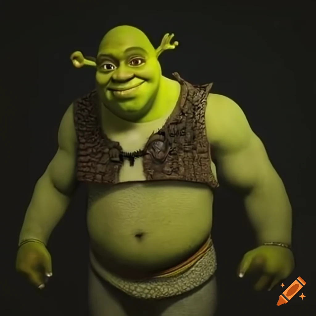 Shrek with a lot of muscles drawn hyperrealistic, in an post ...