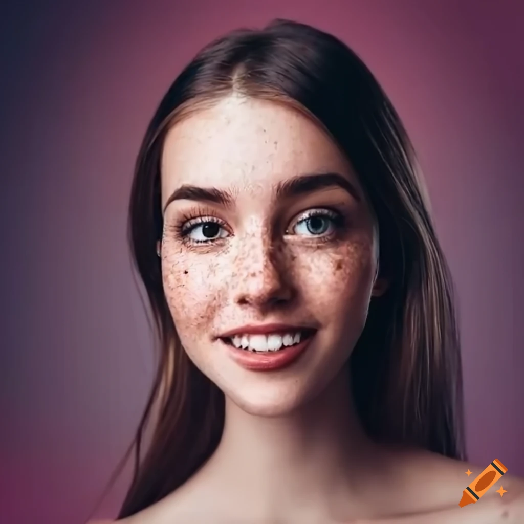 Beautiful young woman delicate freckles cheerful smile on Craiyon