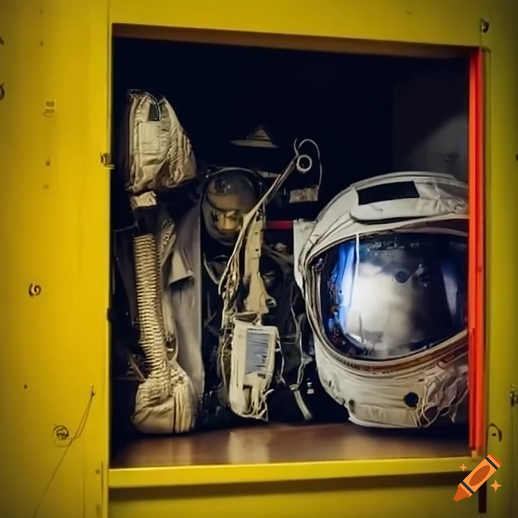 Astronauts equipment laid out on a locker room bench