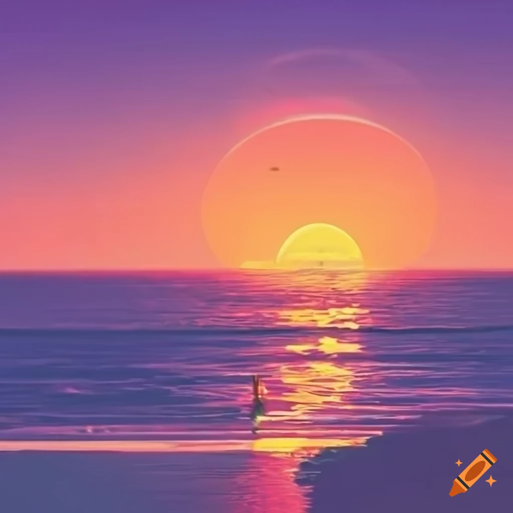 80's Retro wave style, oceanside scene, sun on Craiyon