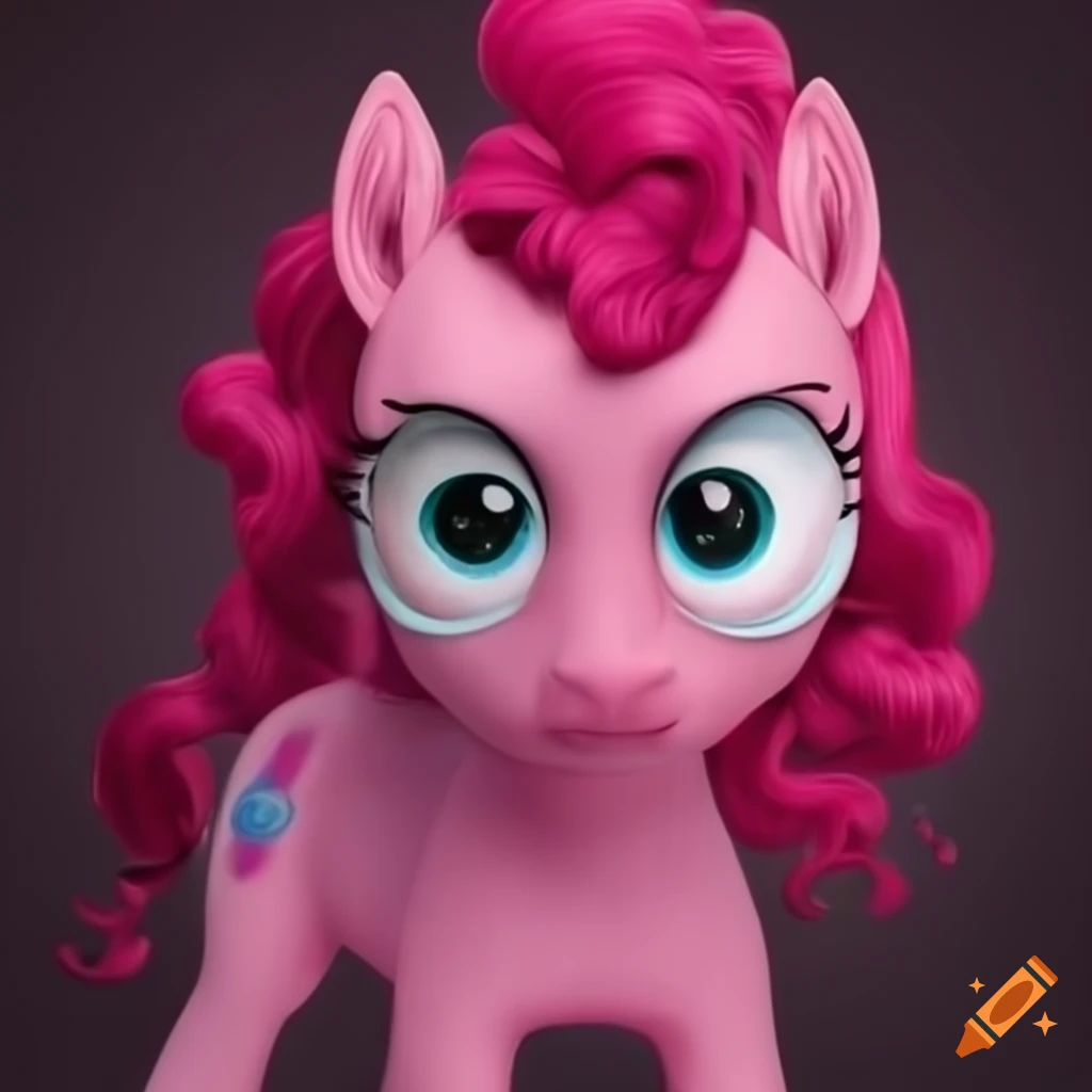 3d hyperrealistic pixar pinkie pie pony on Craiyon