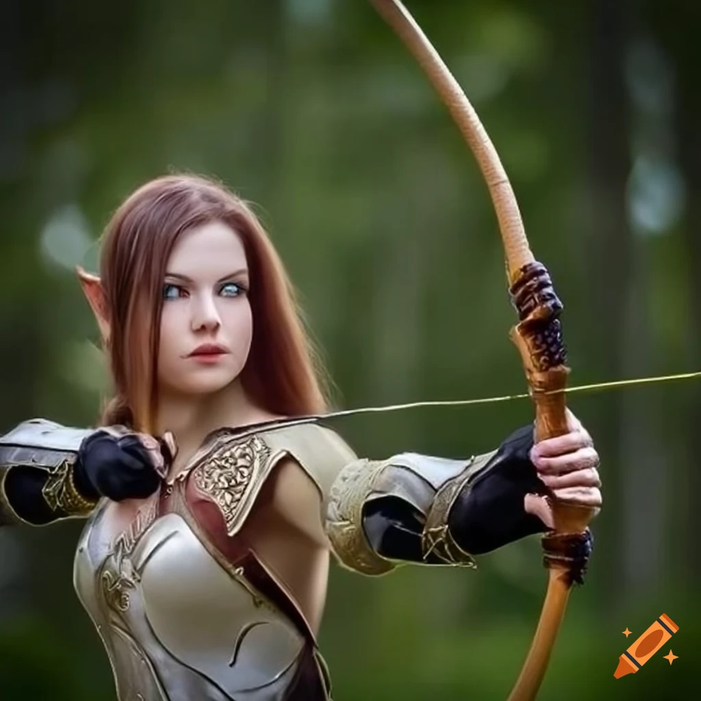 A graceful 1.90 cm tall female elf archer in elegant armor on Craiyon