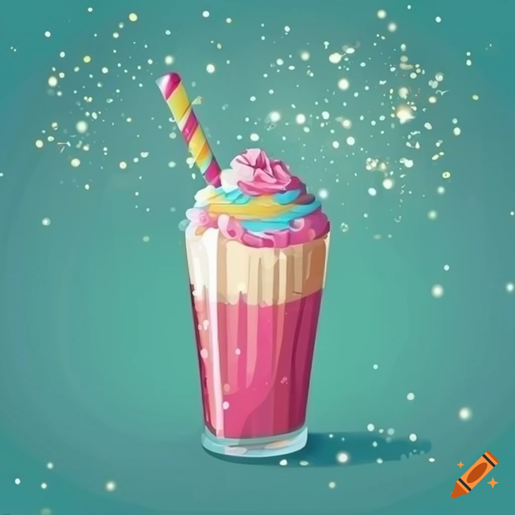 Vibrant milkshake with sparkling rainbow and fluffy cloud garnish ...