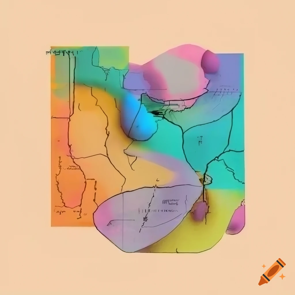 Illustrations inspired by maps. deconstruction of maps, taking into ...