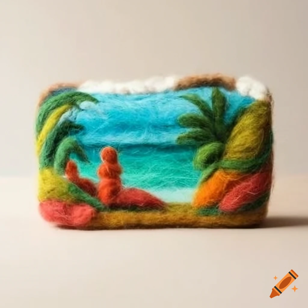 Tropical coast scene made of felted wool on Craiyon