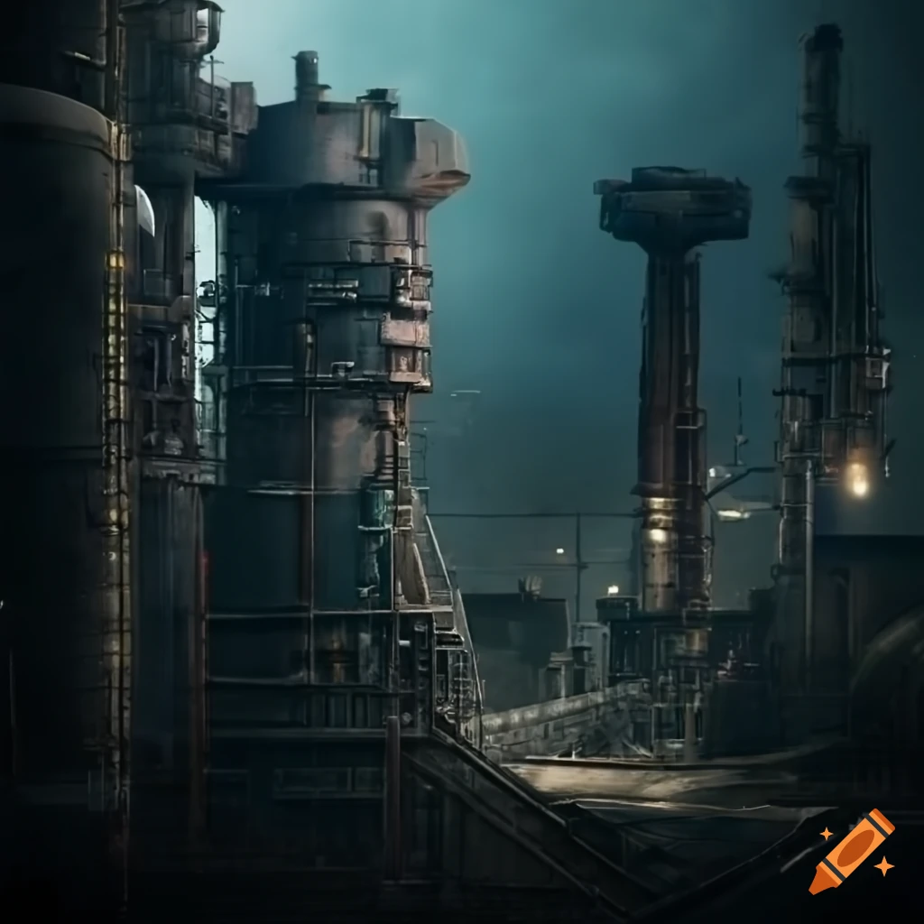 Grimdark, dystopian, sci-fi, industrial refinery