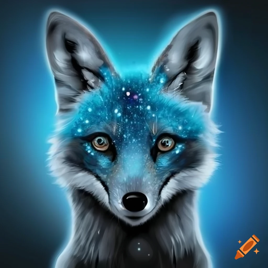 Artistic portrait of a blue fox with galaxy eyes clip art head only