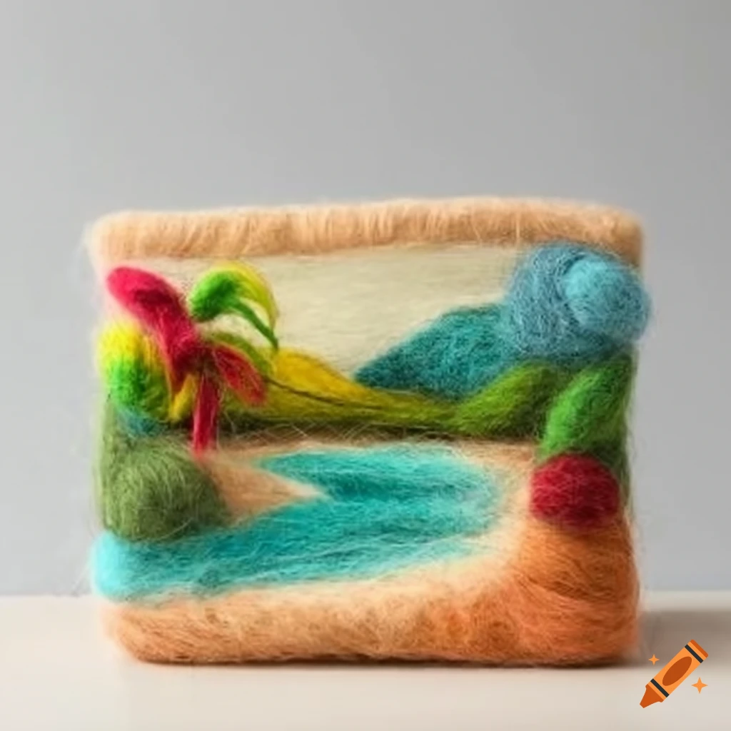 Tropical coast scene made of felted wool