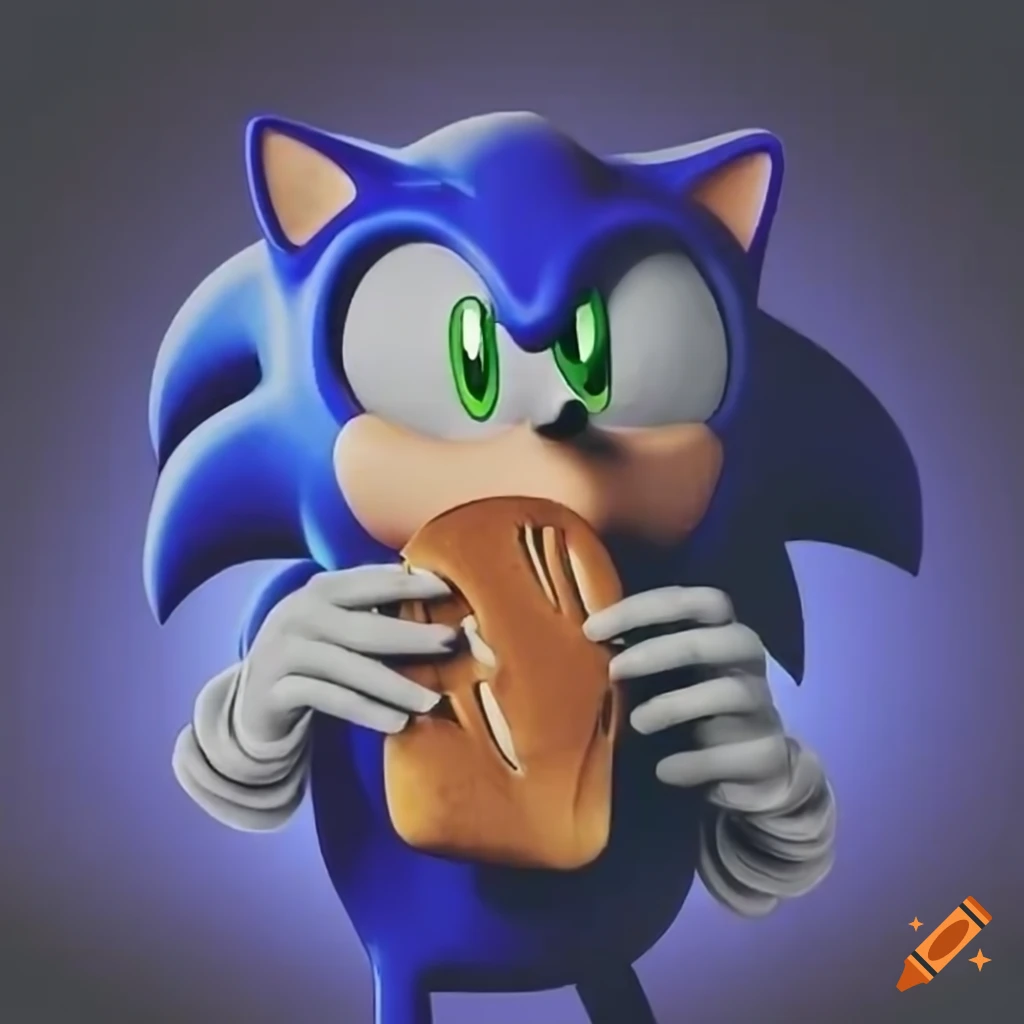 Sonic eating a bread