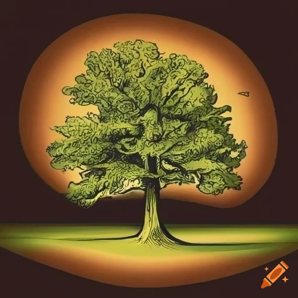 Sketch of three oak trees in a nature landscape on Craiyon