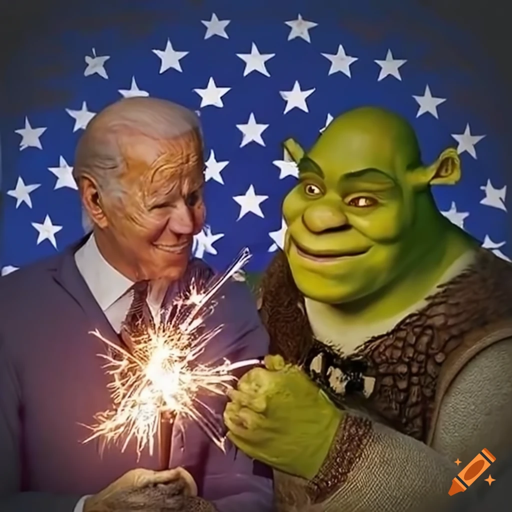 Shrek and joe biden holding sparklers fourth of july america bald eagle ...