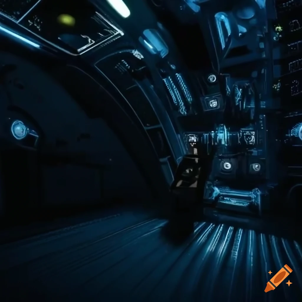 A holgraphic sound wave inside a spaceship command bridge on Craiyon