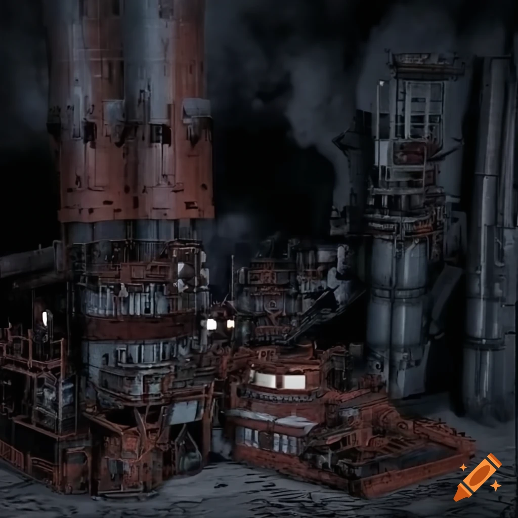 Grimdark, dystopian, sci-fi, industrial refinery on Craiyon