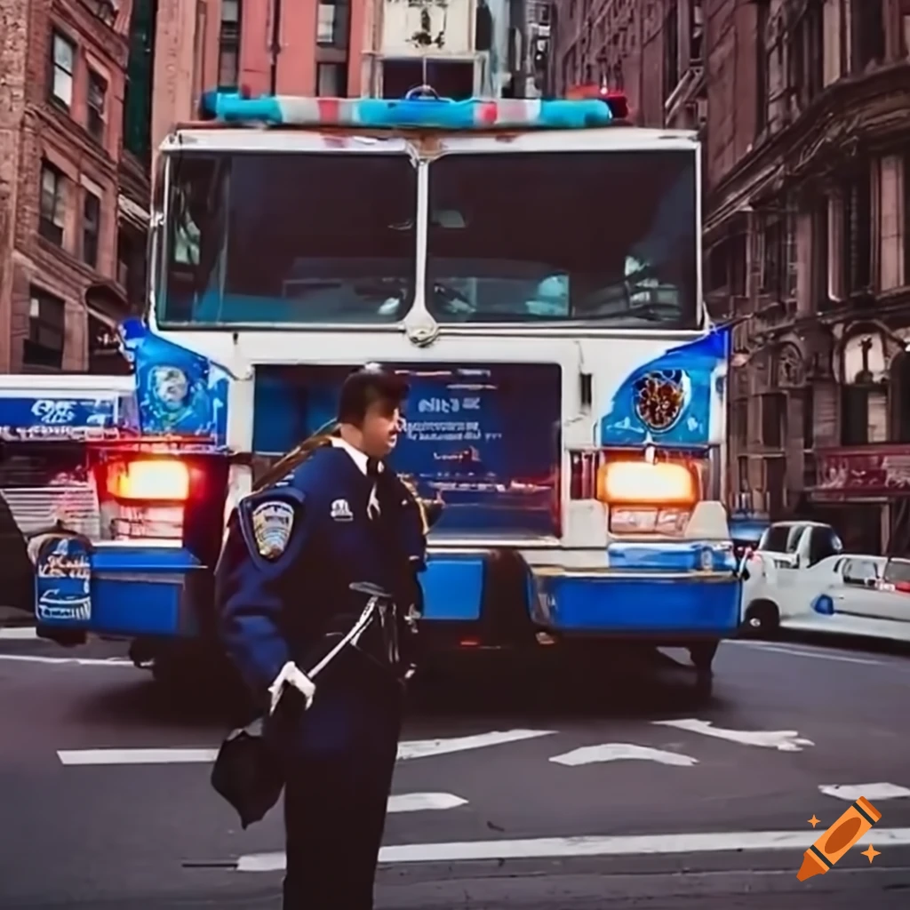 New york city street, nypd cop car passing by on Craiyon