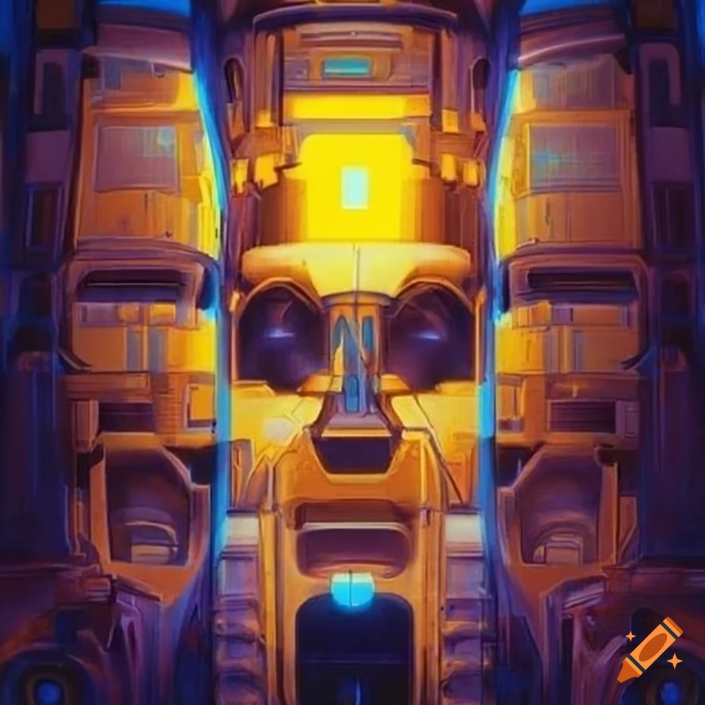 70s sci fi yellow engine art