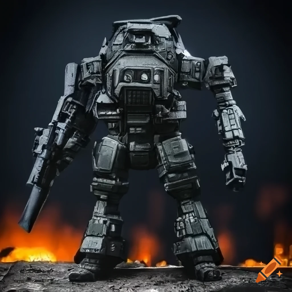 A battlemech shadow hawk standing tall on the battlefield on Craiyon