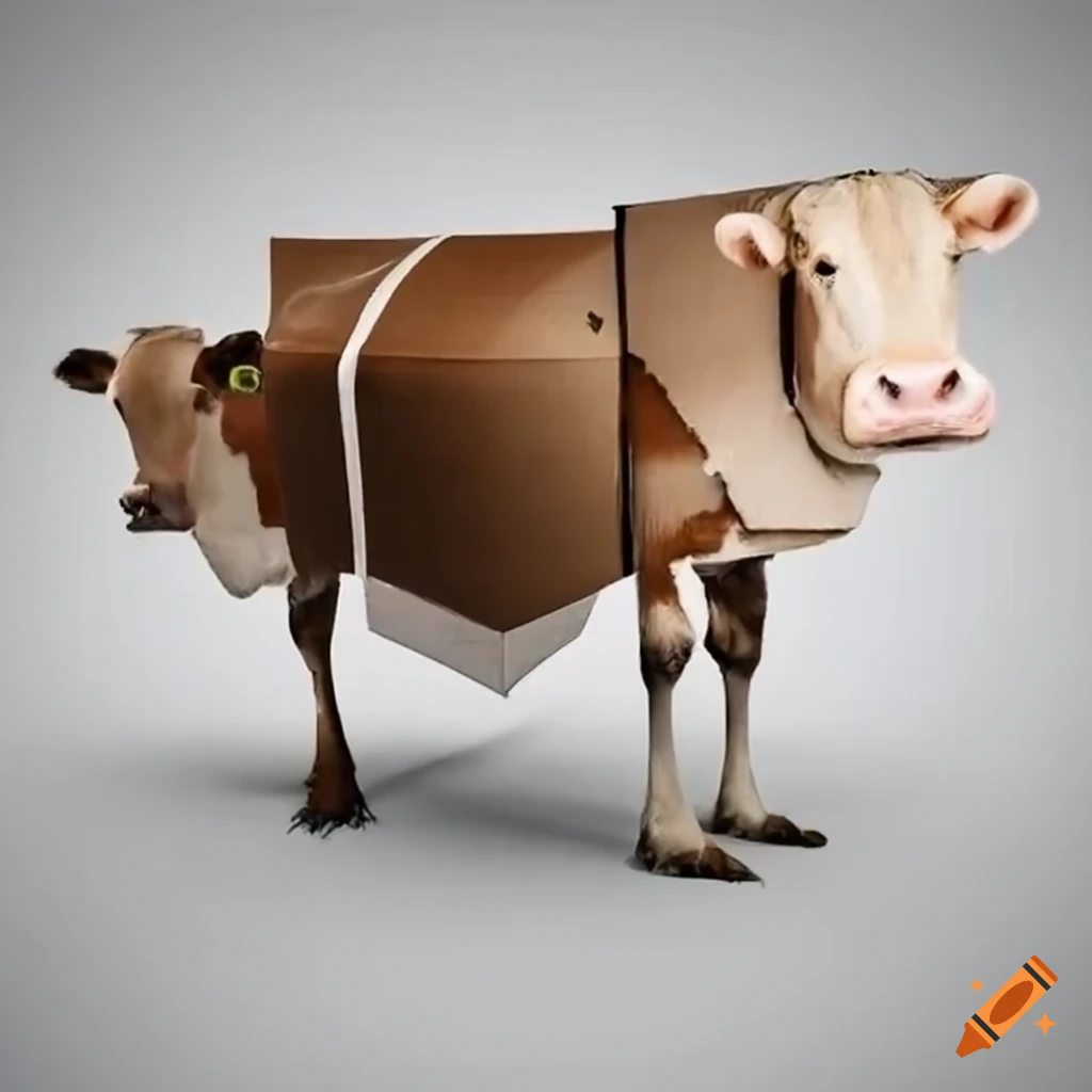 A photorealistic cardboard package that looks like a cow on Craiyon