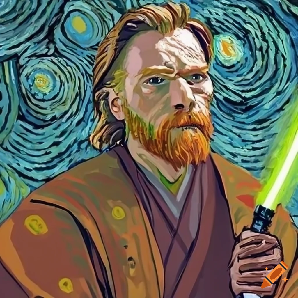 Obi wan kenobi in his jedi robe as a van gogh painting