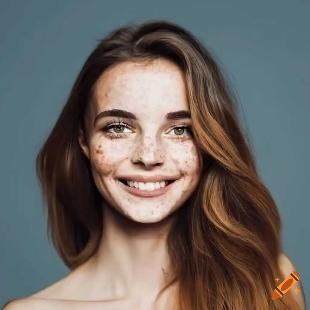 Beautiful young woman delicate freckles cheerful smile