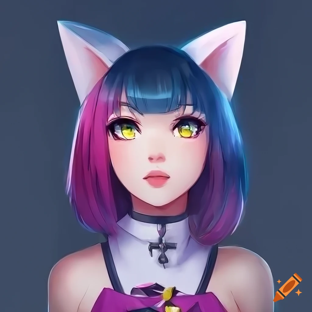 Portrait of mid body of cuttest cat girl in anime art style, art by ...