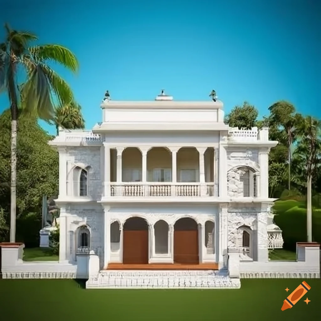 Mahal white house mediterranean architectural style full frontal elevation