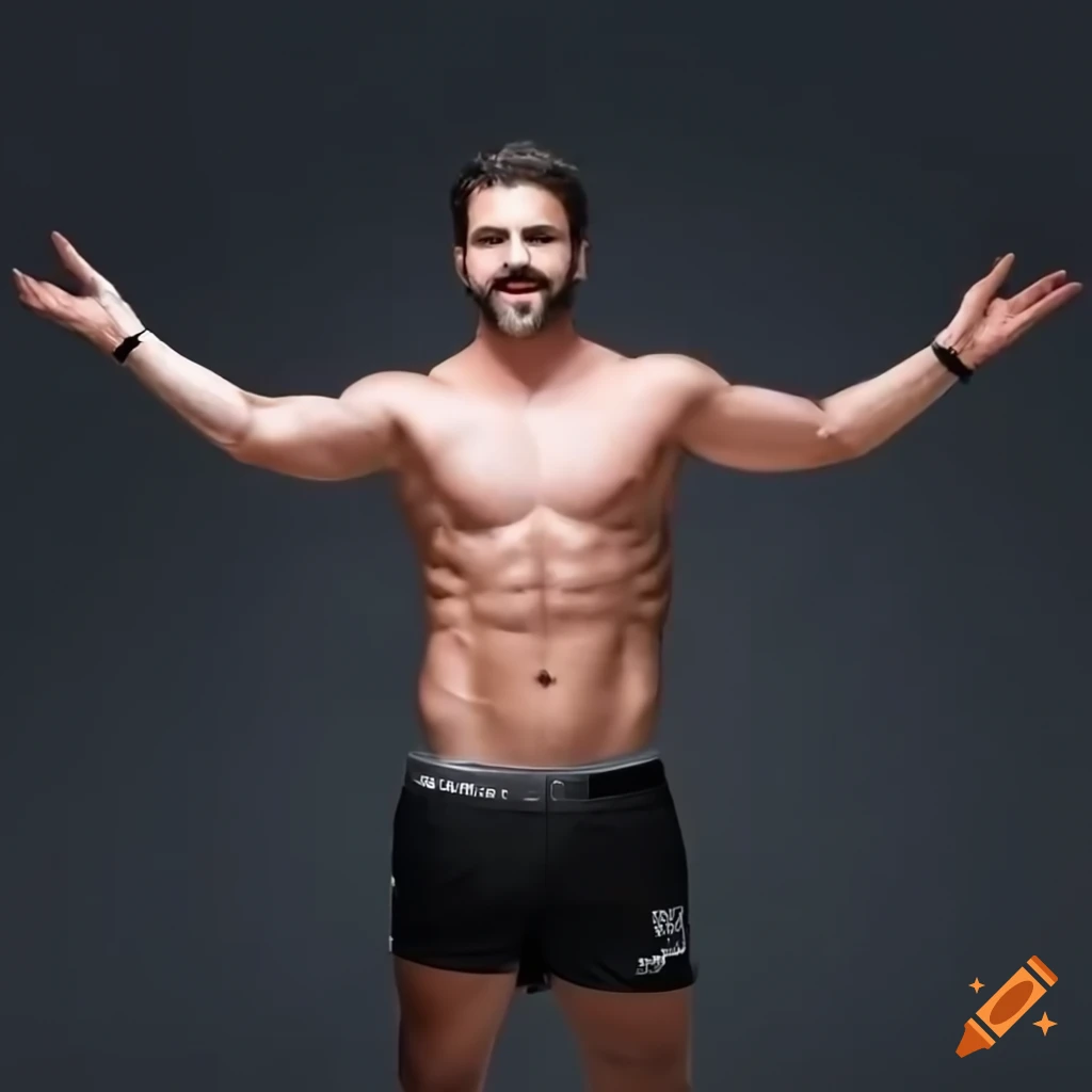 Muscular middle-aged man holding his arms out to me for a hug