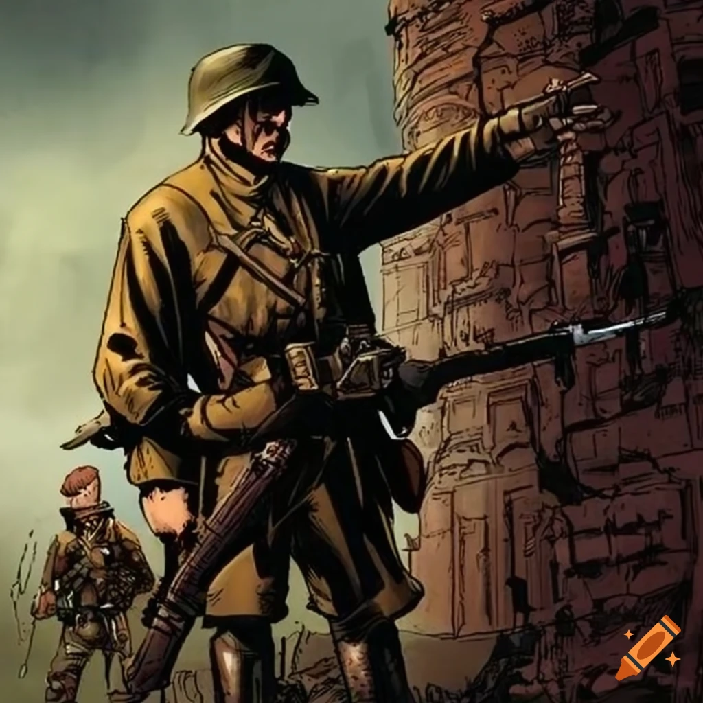 First world war soldier inked comic book style on Craiyon