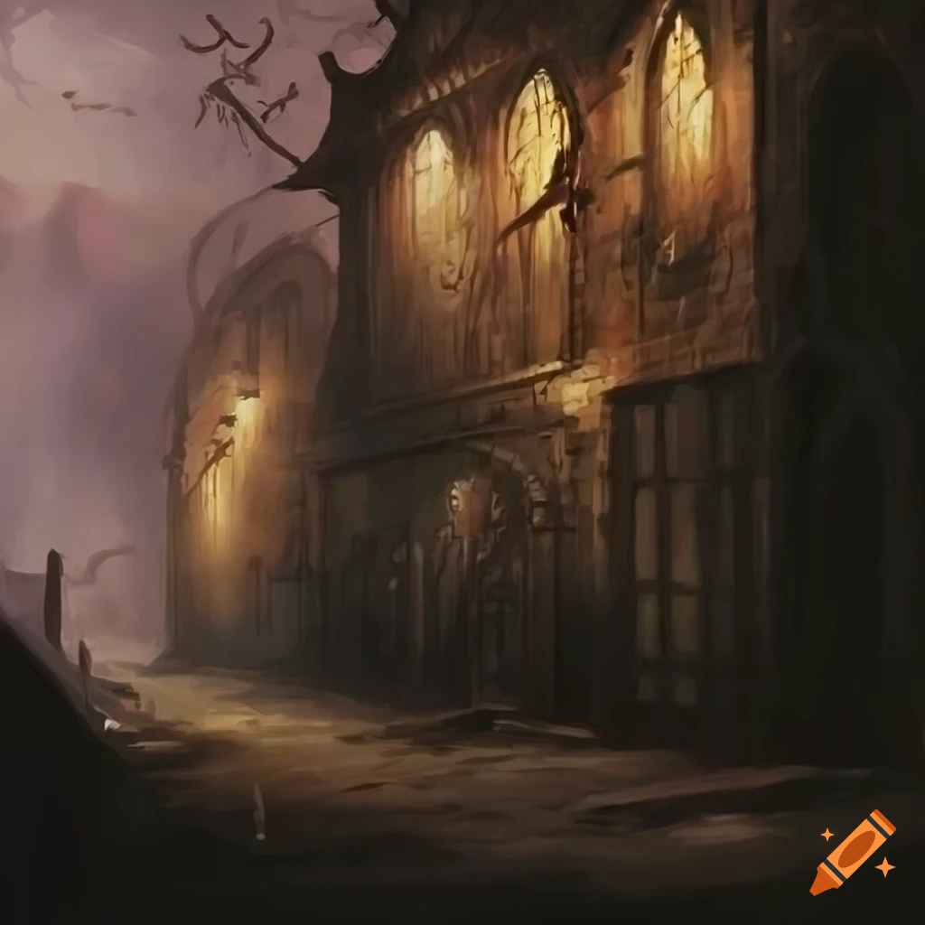 Mtg card art innistrad hazy gothic city alleyway