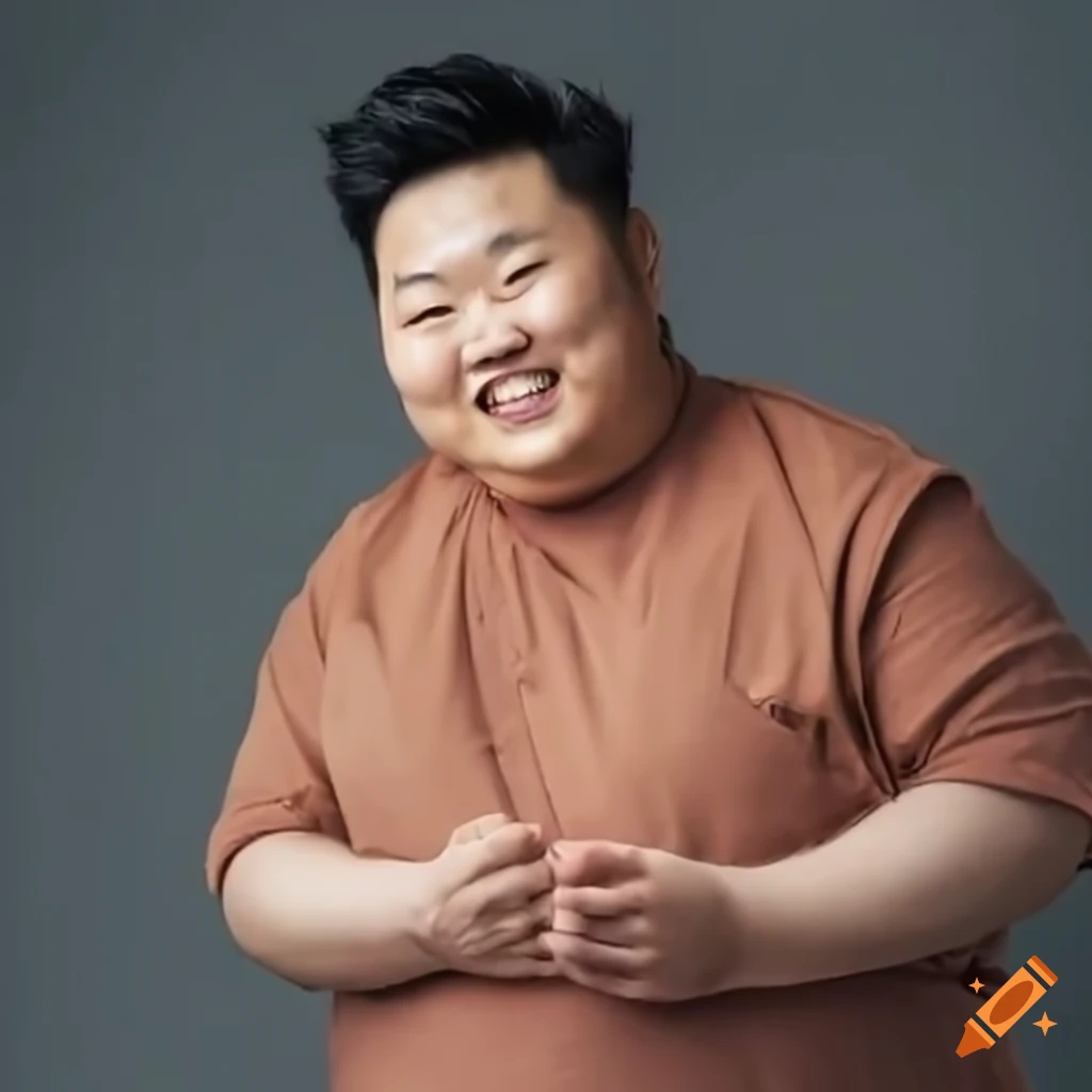 A cool, chubby, happy, smiling and confident looking korean male chef ...