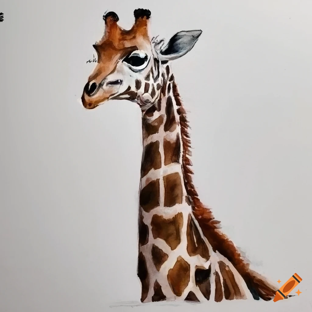 Detailed watercolor painting of a giraffe standing proudly
